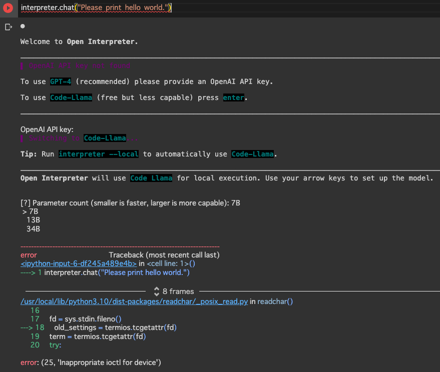 [python]Open InterpreterでCode Llamaを利用してみた